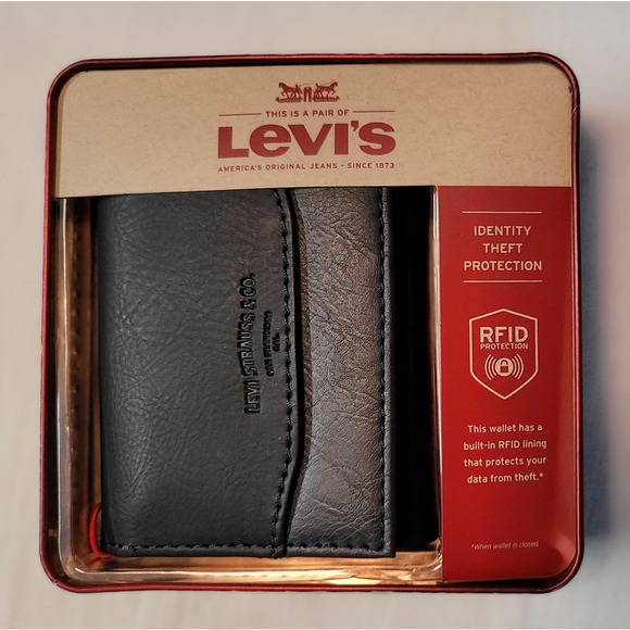 Levi's | Accessories | Levis Mens Trifold Zipper Wallet Black Leather ...